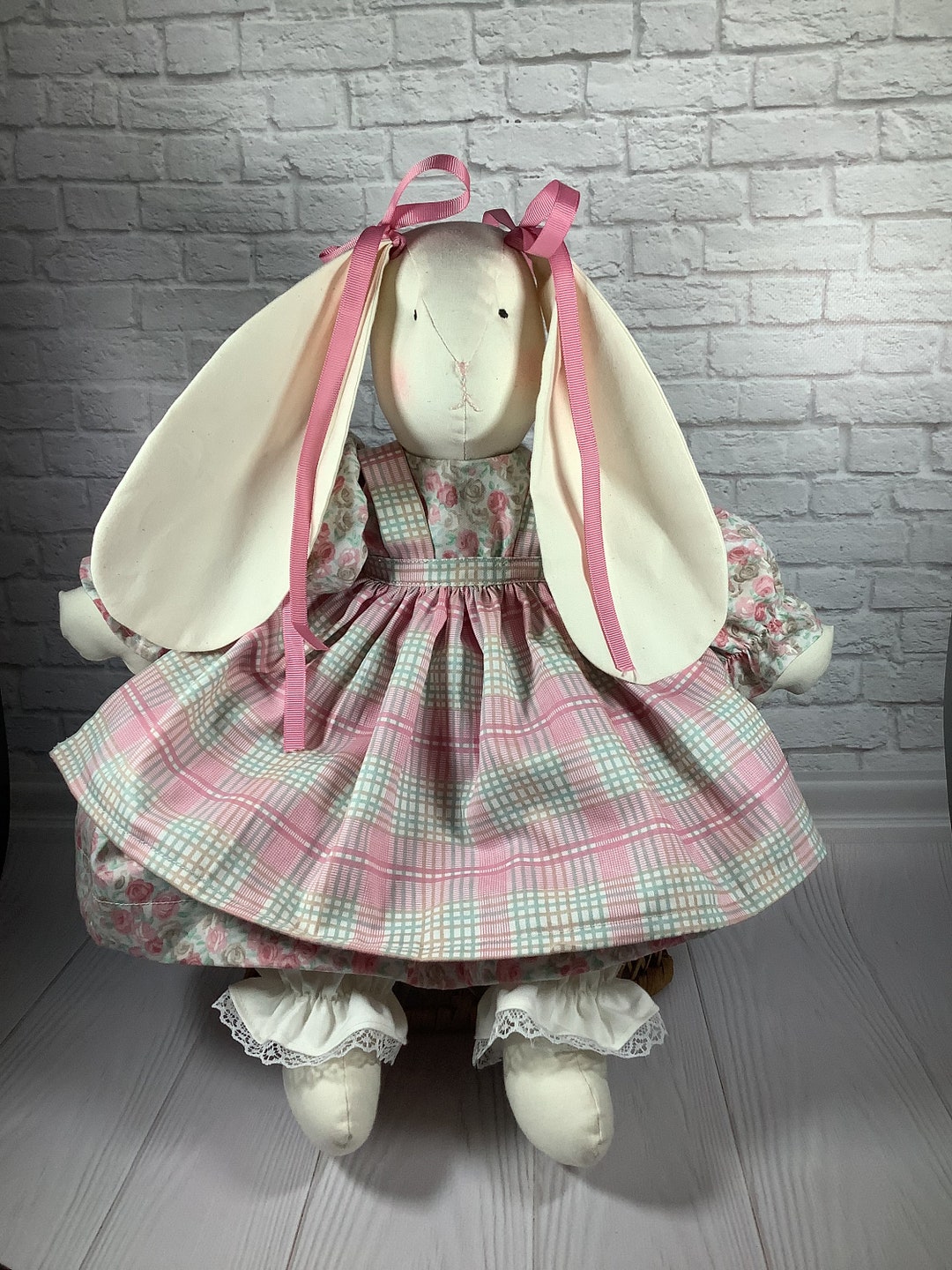 Vintage Style Stuffed Bunny, Handmade Stuffed Bunny Rabbit, Stuffed ...