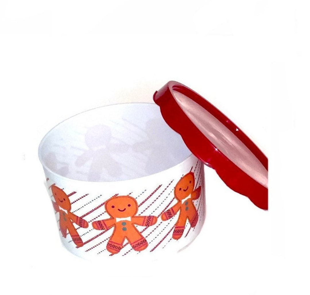 Holiday Gingerbread Man Christmas Cookie Storage Container With Red Lid ...