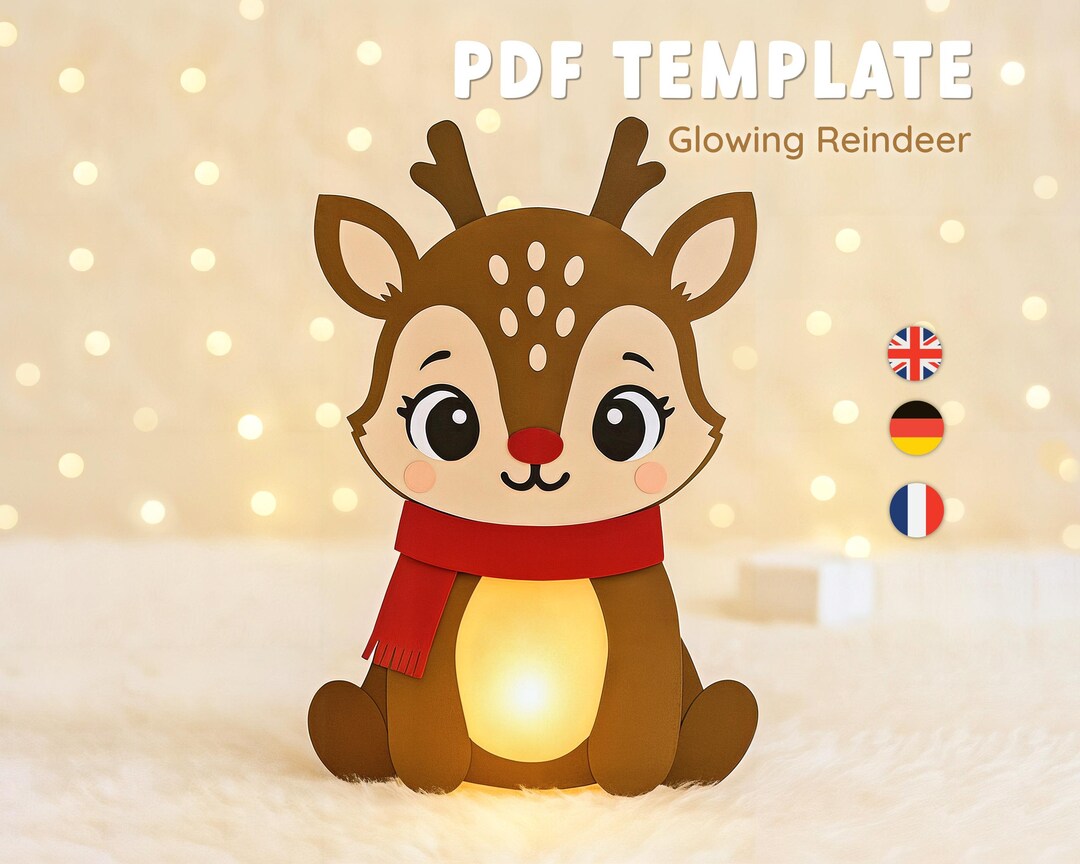 Christmas Reindeer Lantern Template | DIY Paper Craft PDF - Etsy