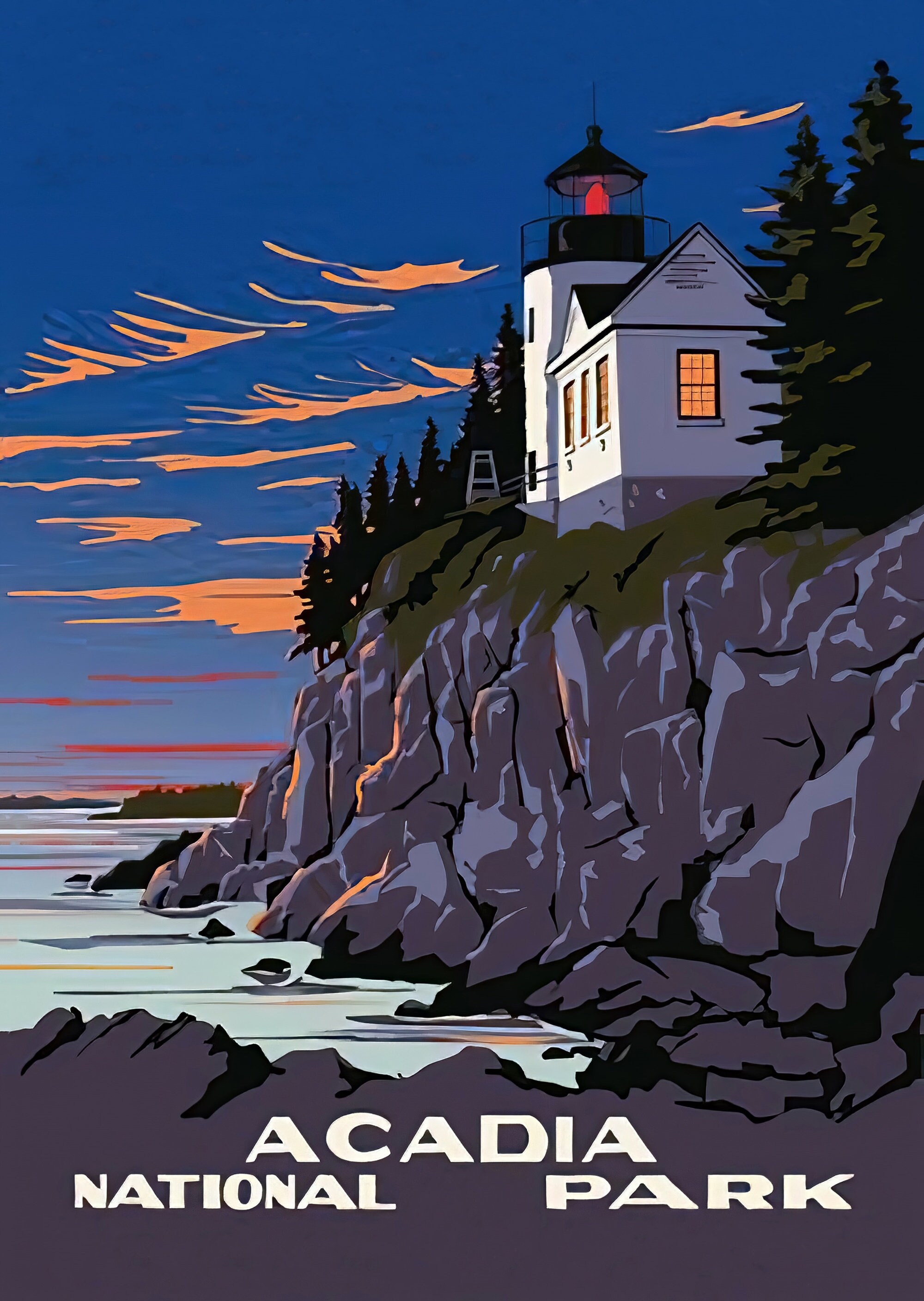 Acadia Poster Acadia National Park Vintage Travel Poster | Etsy