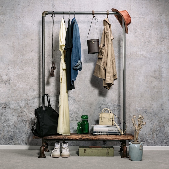 Unique Clothes Rack in Historical Oak and Steel Brown | Etsy