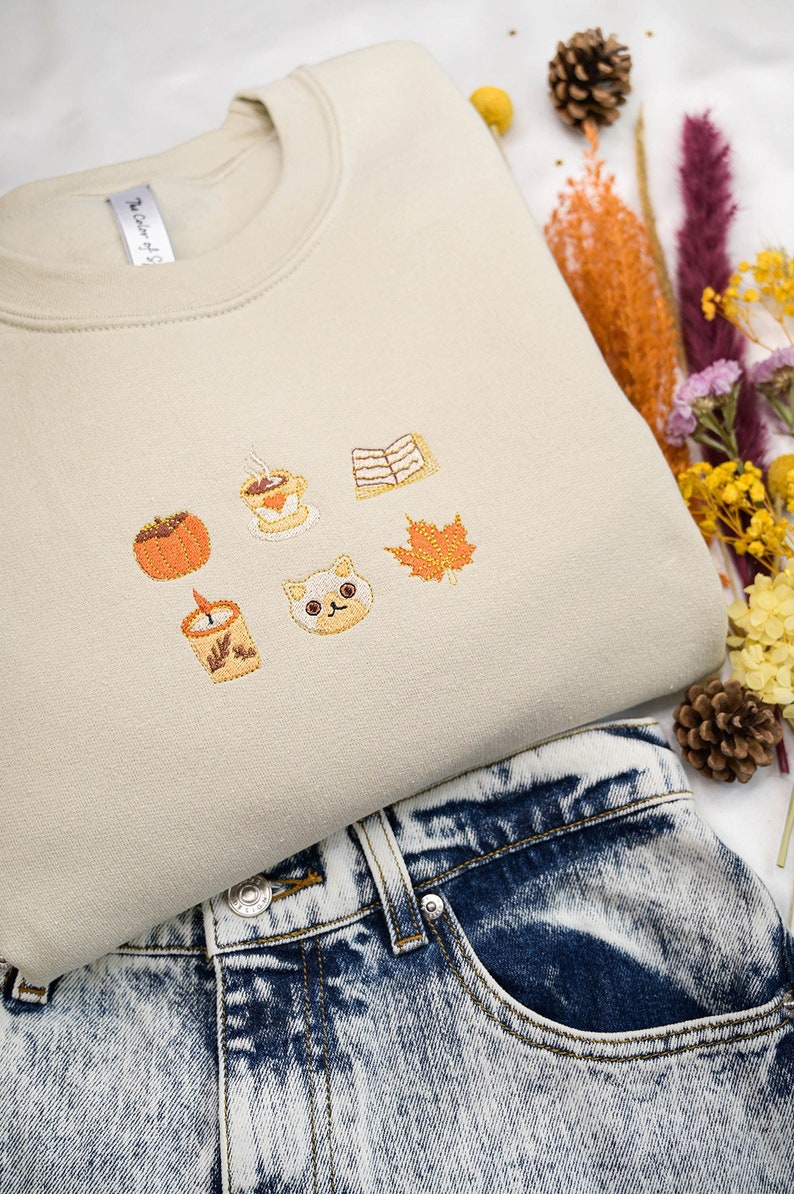 Autumn Essentials Embroidered Sweatshirt Crewneck SAND and GREEN ...