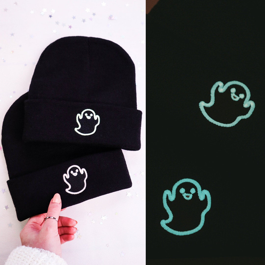 Ghost BEANIE - Glow in the Dark! Embroidered Ghost | Embroidered Hat ...