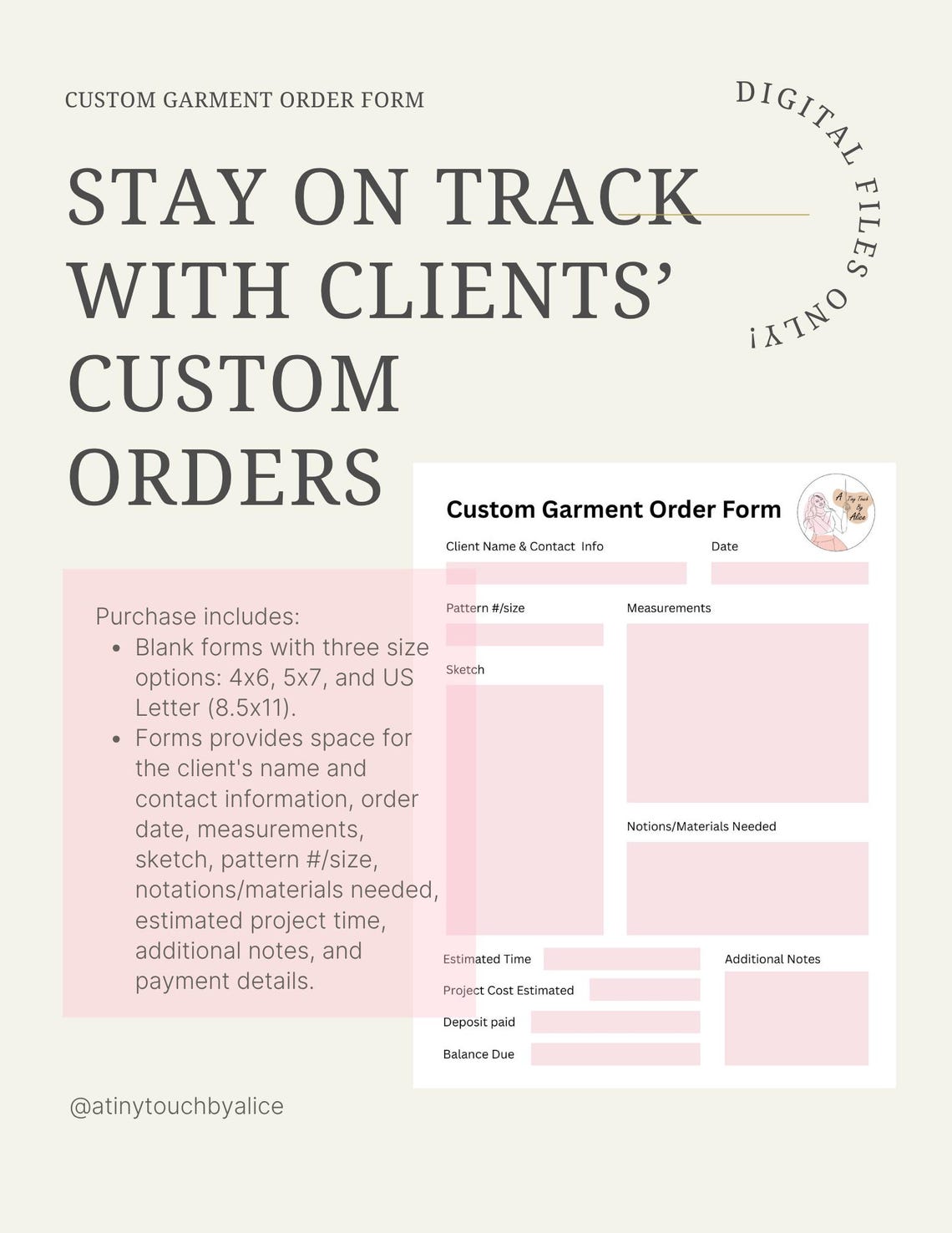 Light Pink Custom Garment Order Form | Client's Garment Order Form ...