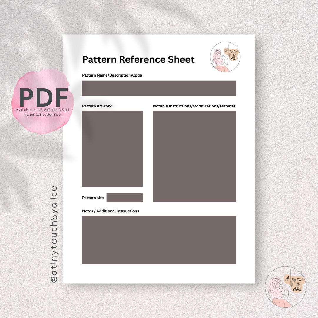 Brown Pattern Reference Sheet | Sewing Pattern Organizer | PDF Digital Downloads Only - Etsy