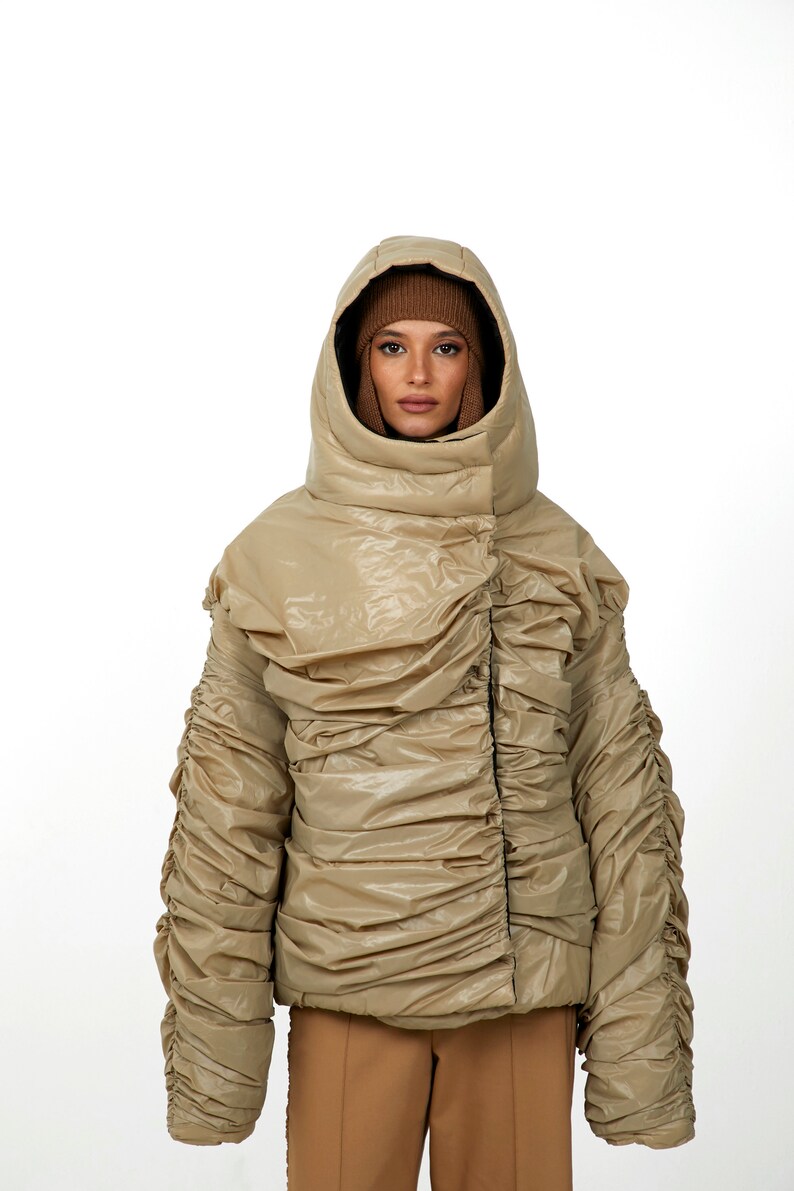 Khaki Crumpled Puffer Jacket - Etsy