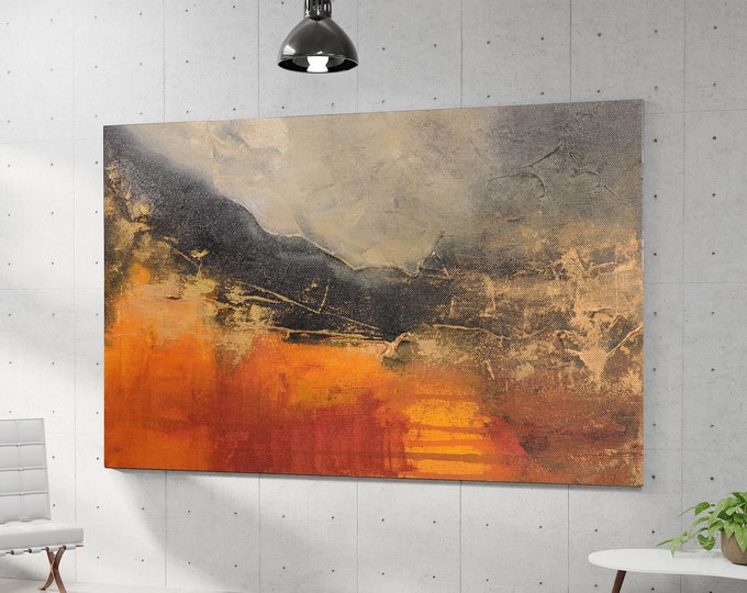 Oversized Fire Red & Grey Canvas Wall Art, Extra Large Original Canvas ...
