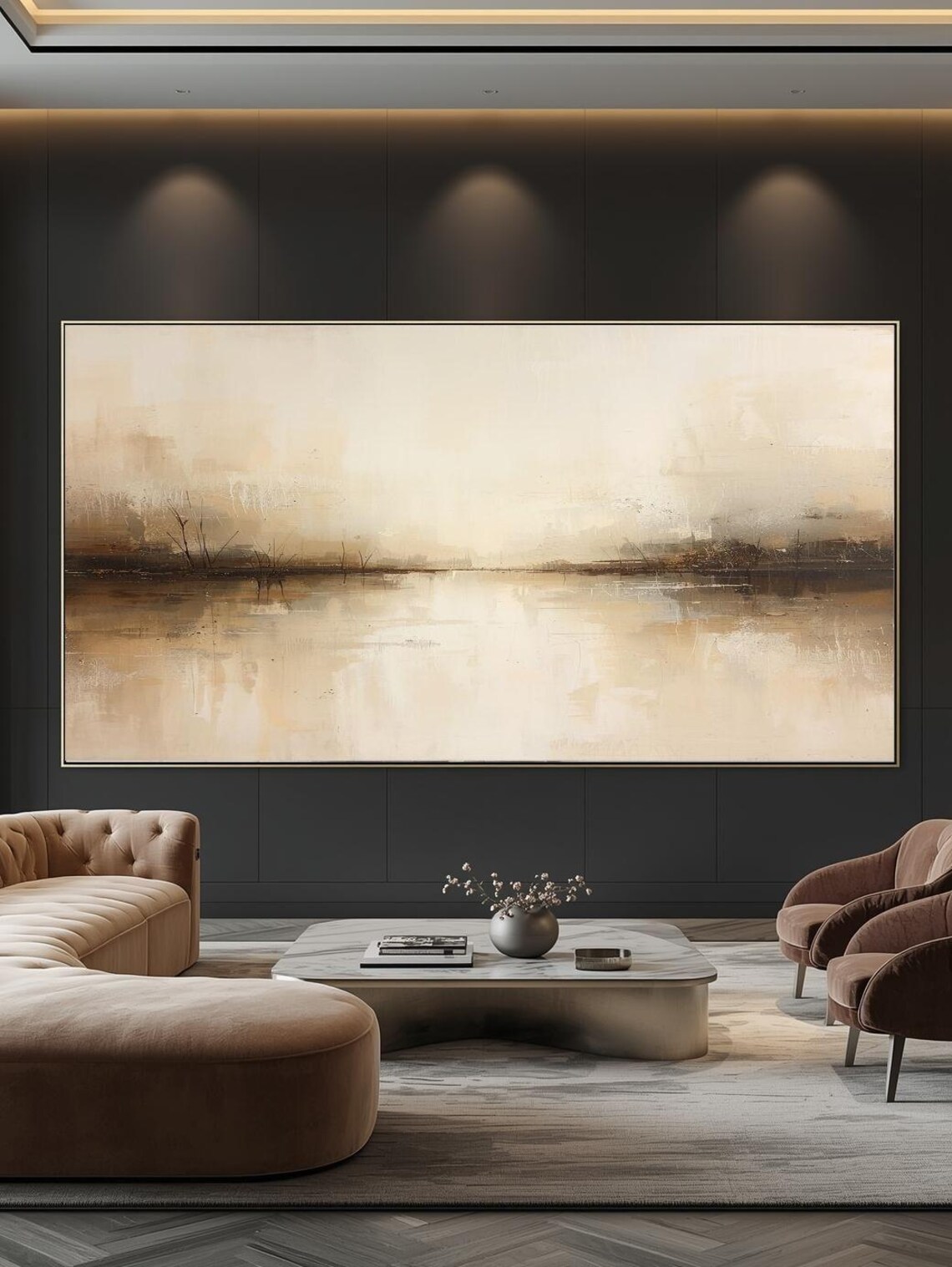 Neutral Abstract Landscape Art, Large Japandi Beige Painting, Minimal ...