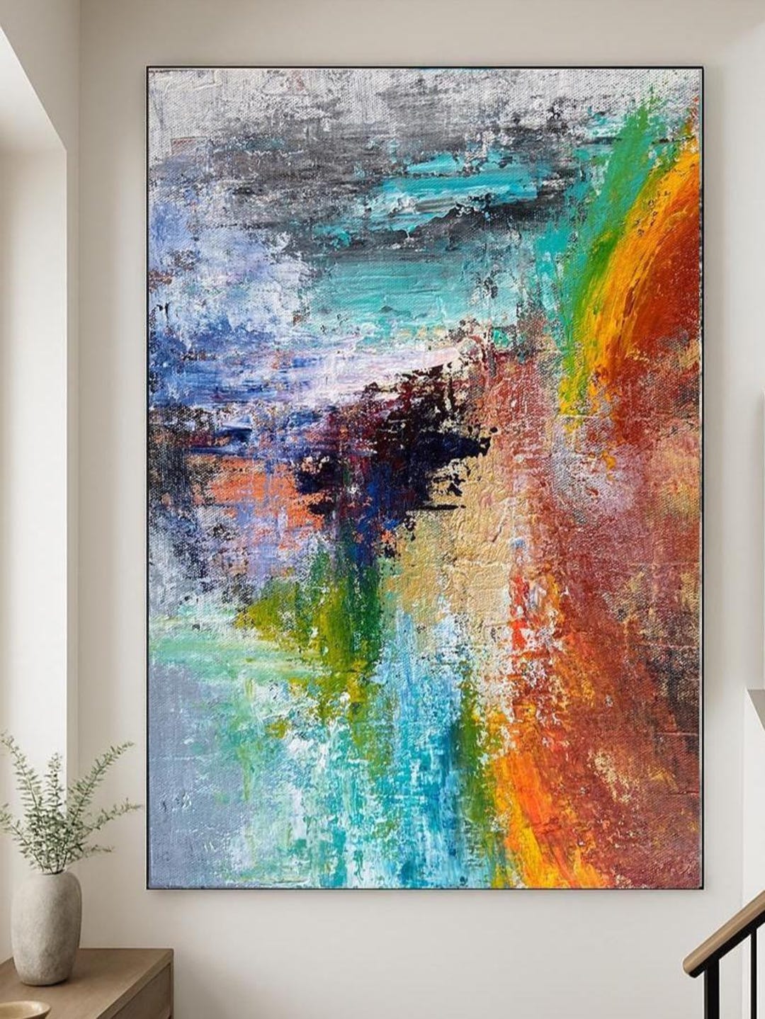 Colourful Abstract Canvas Painting, Textured Wall Art, Original ...