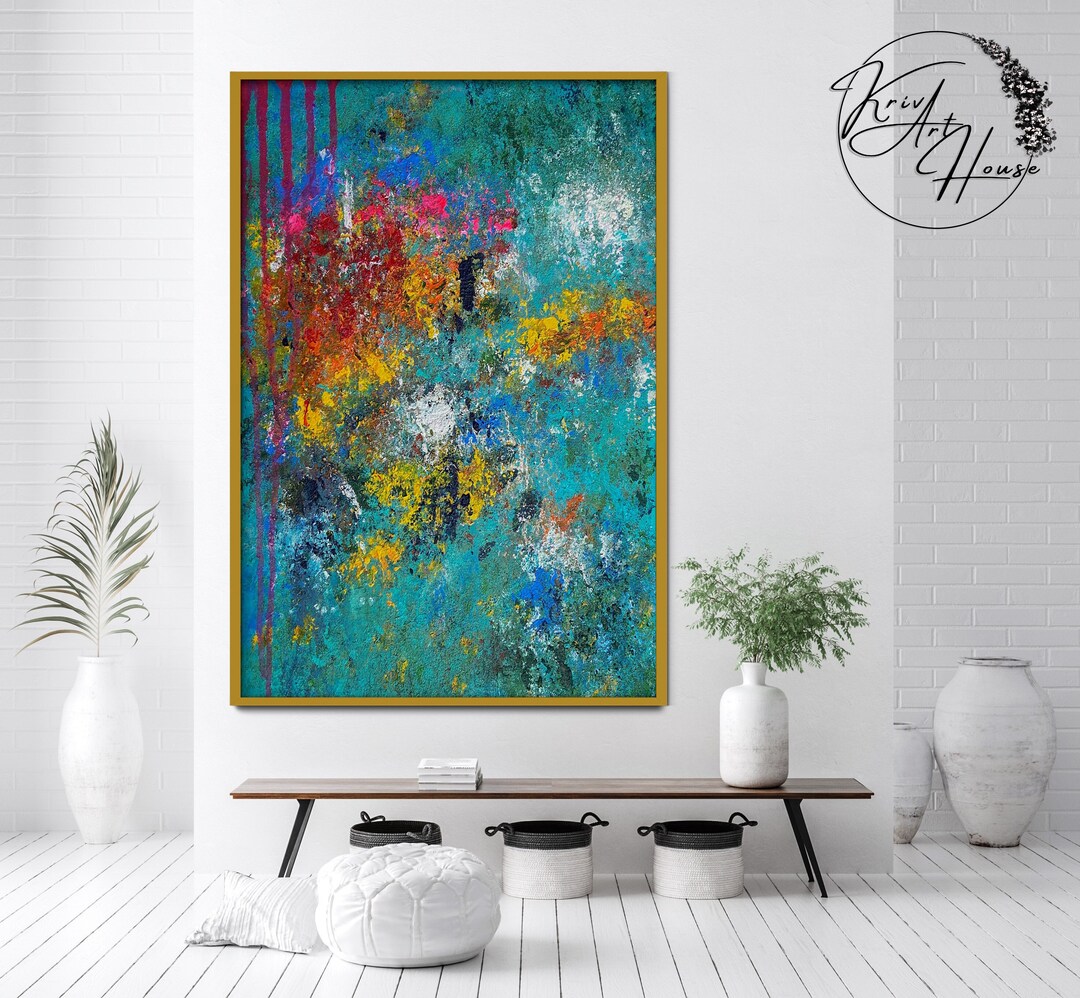 Large Colorful Art on Canvas Textured Painting for Living Room Wall ...