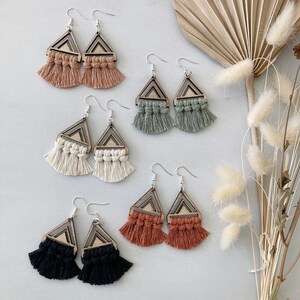 Macrame Earrings, Wooden Earrings, Triangle Earrings, Fringe Earrings ...