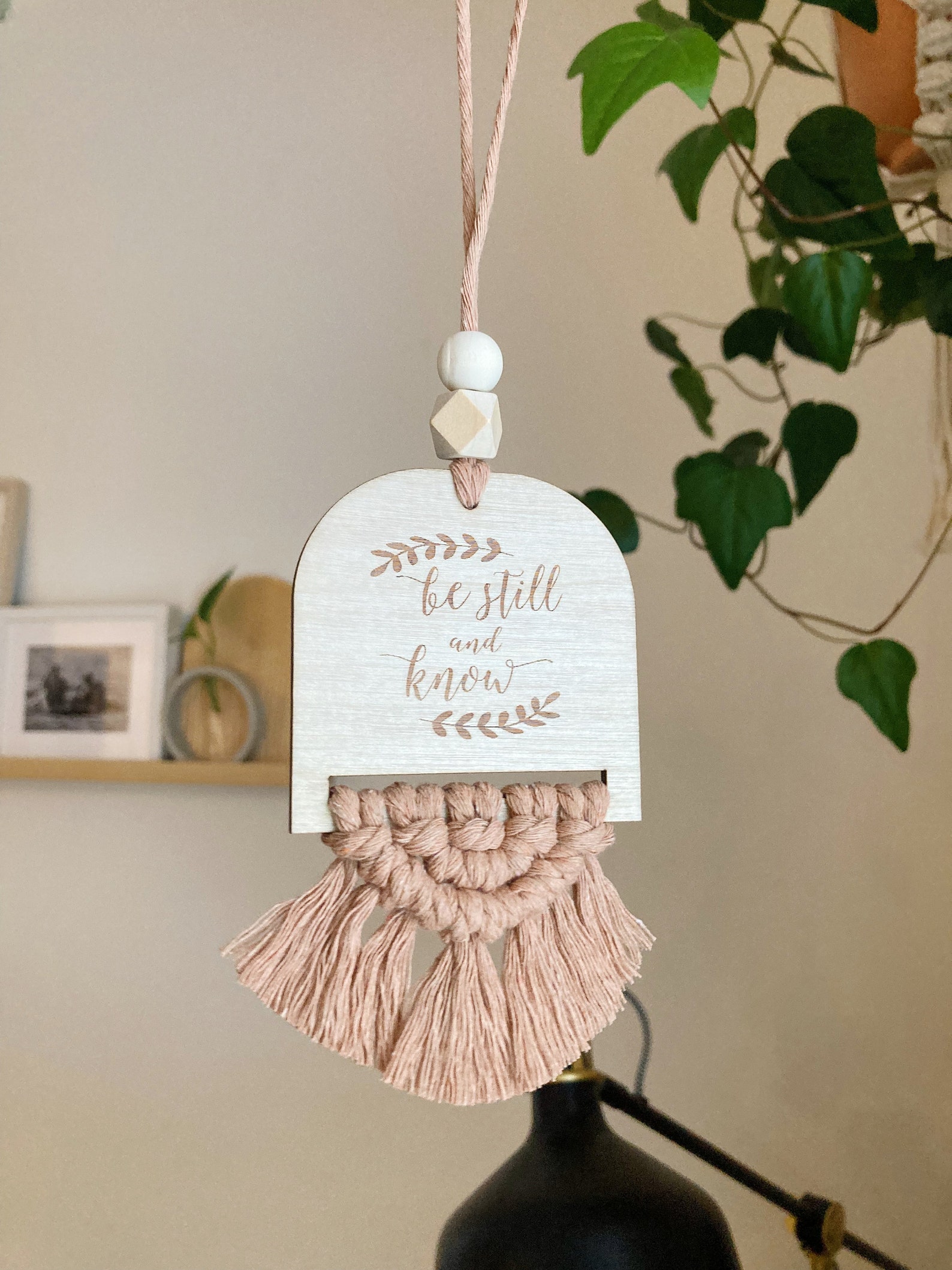 Macrame Car Charm, Christian Themed Car Decor, Macrame Car Diffuser ...