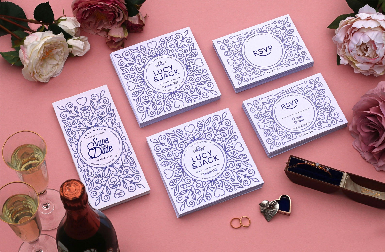 Floral Lines - Luxury Wedding Invitation and Save the Date Coaster ...