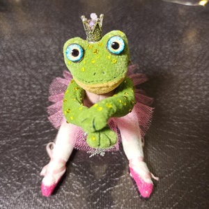 Artist Teddy Frog Ballerina, Ballet Frog in Crown, Miniature Ooak ...