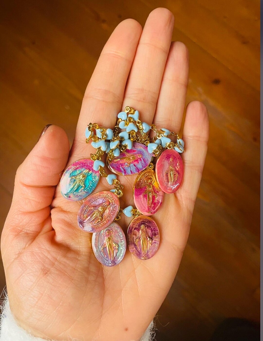Hand-painted Holy Medals, Virgin Mary Necklace, Gift for Mum - Etsy