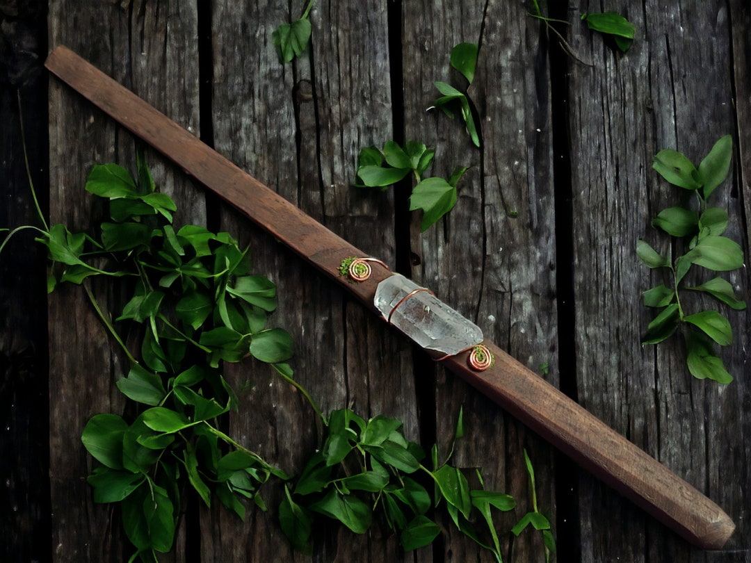 Rustic Oak Wood Wand With Wire-wrapped Quartz Crystal/repurposed Wood ...