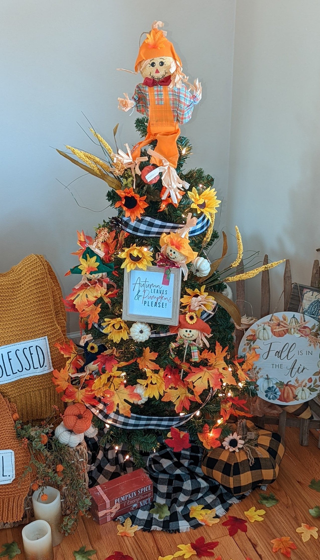 Fall Artificial Tree With Leaves and Scarecrows- Autumn Leave Tree - Etsy