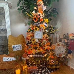 Fall Artificial Tree With Leaves and Scarecrows- Autumn Leave Tree - Etsy