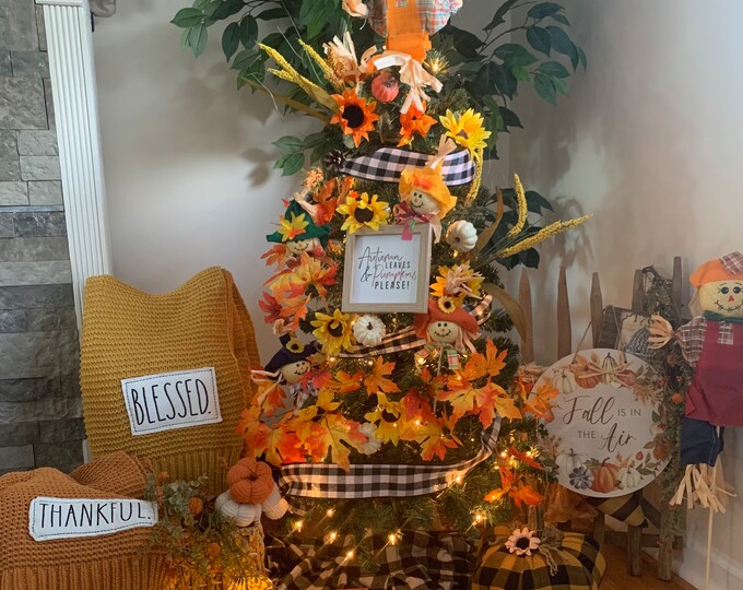 Fall Artificial Tree With Leaves and Scarecrows- Autumn Leave Tree - Etsy