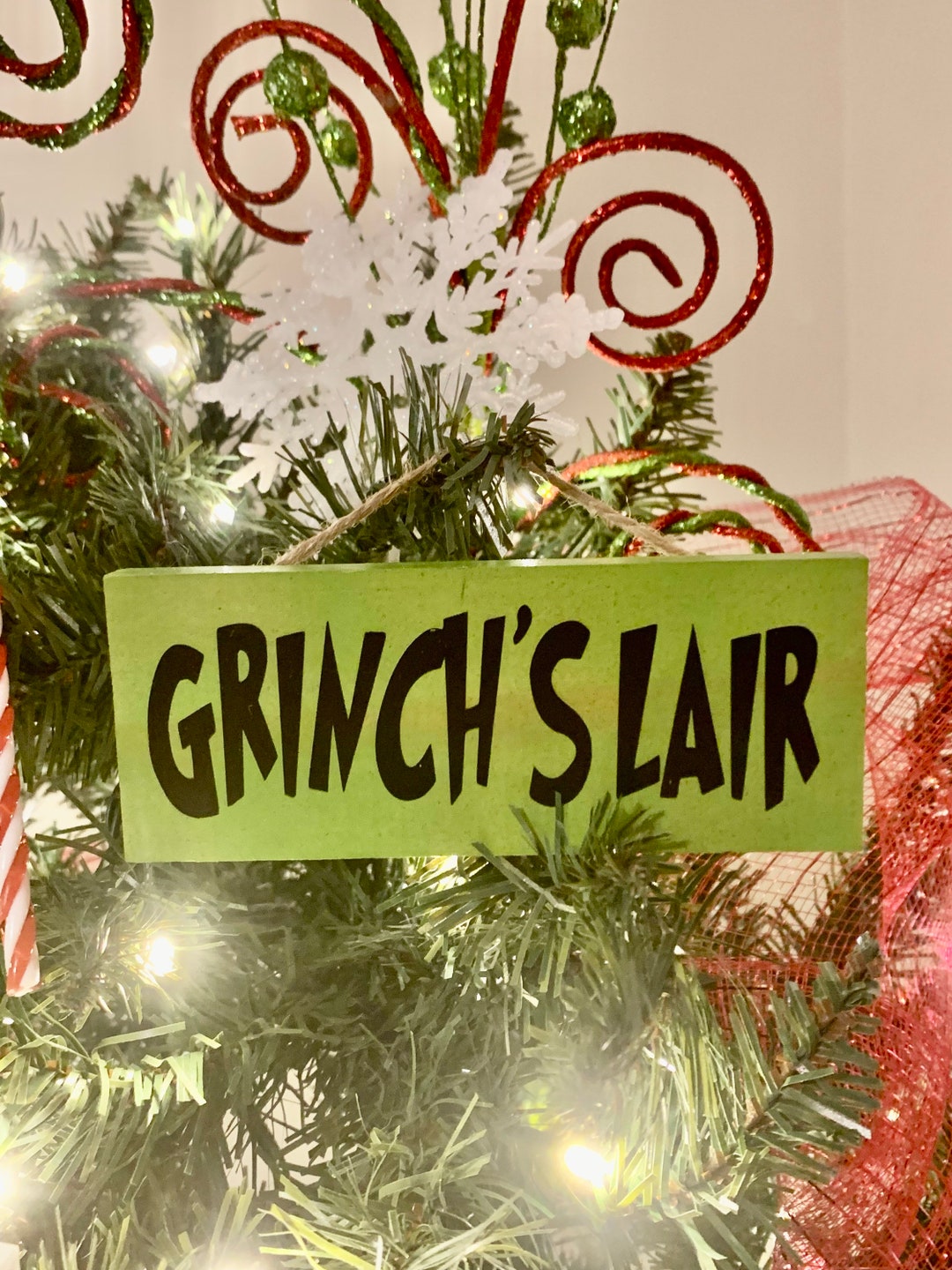 Grinch Christmas Ornaments Set – Handmade Wooden Holiday Decorations ...