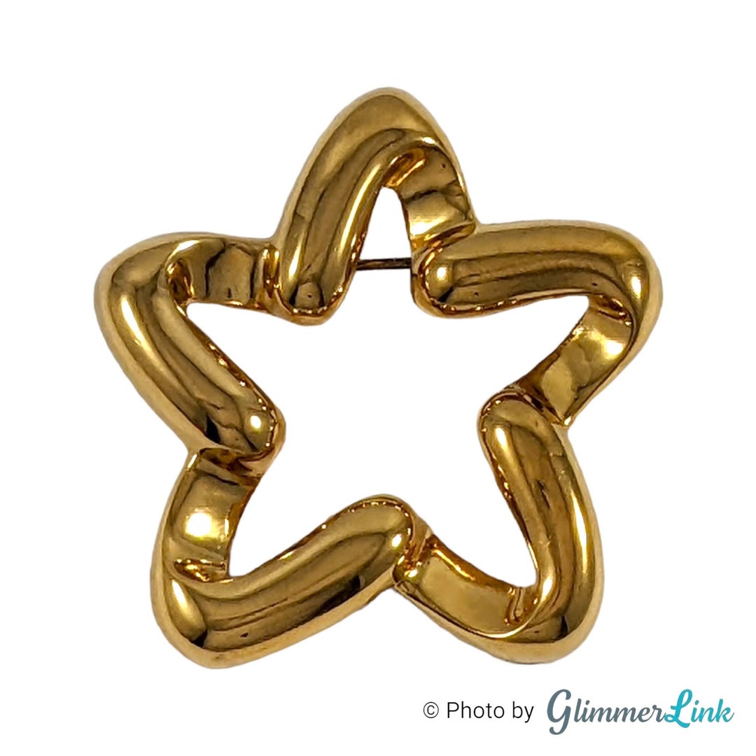 Vintage 1980s 90s Napier Openwork Star Wavy Ribbon Polished Gold Tone ...