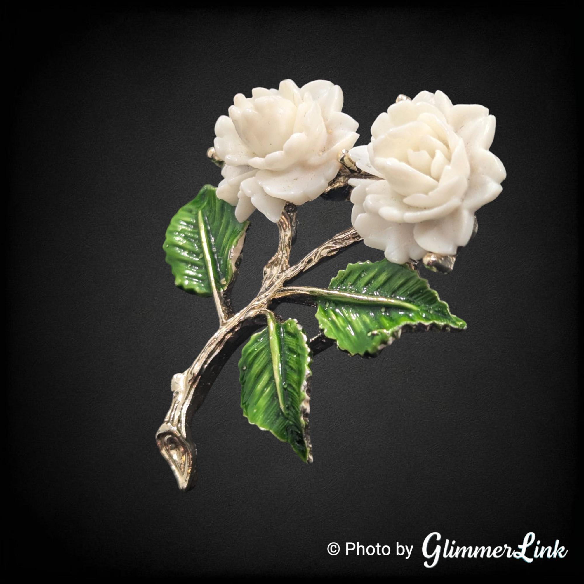 Vintage Gerry's Double White Rose Molded Plastic Gold Tone Brooch - Etsy