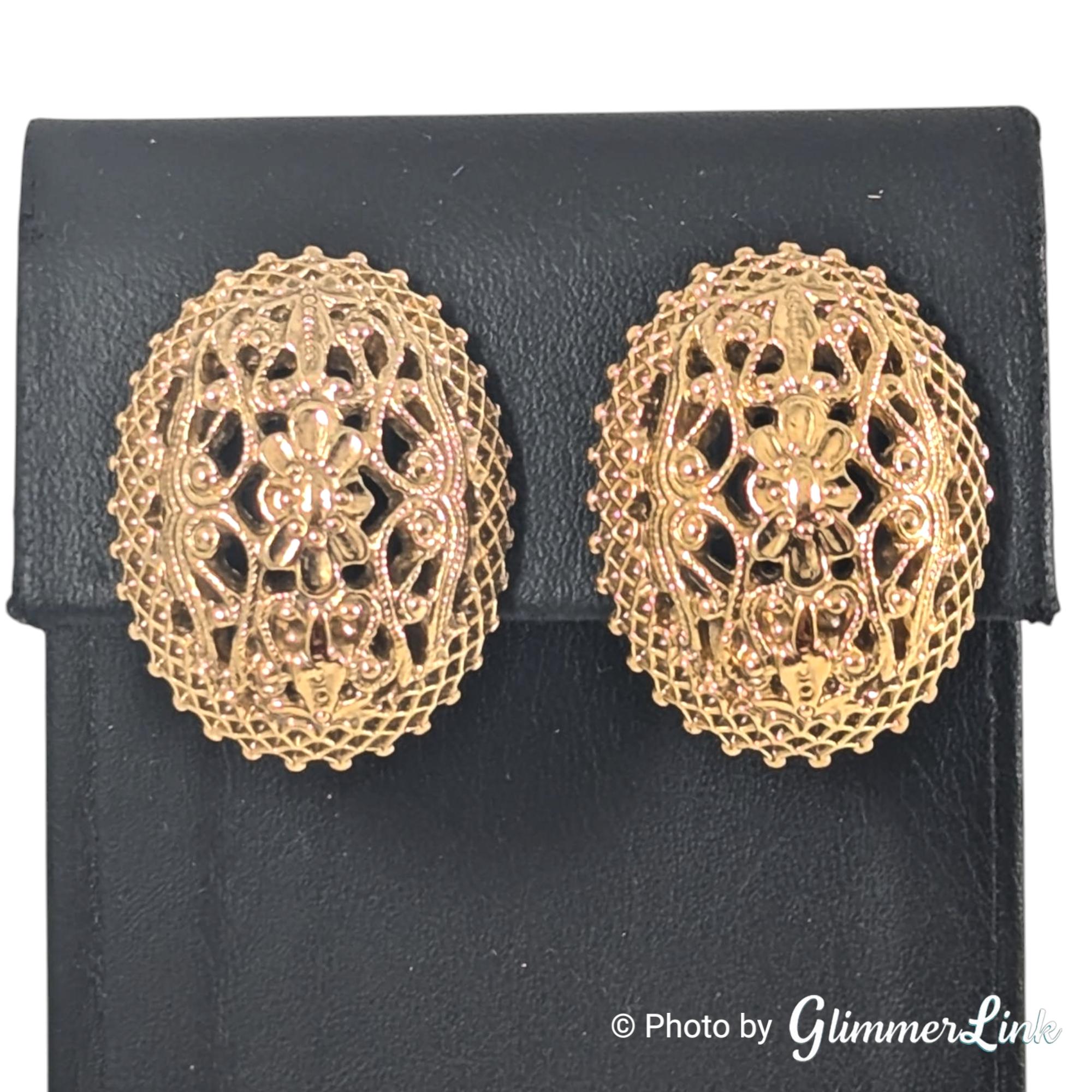 Vintage 1928 Co Oval Floral Filigree Lattice Dome Gold Tone Clip on ...