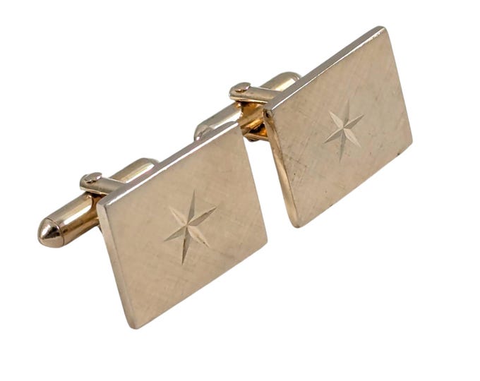 Vintage Swank MCM Diamond Cut Etched Star Rectangular Gold Tone ...