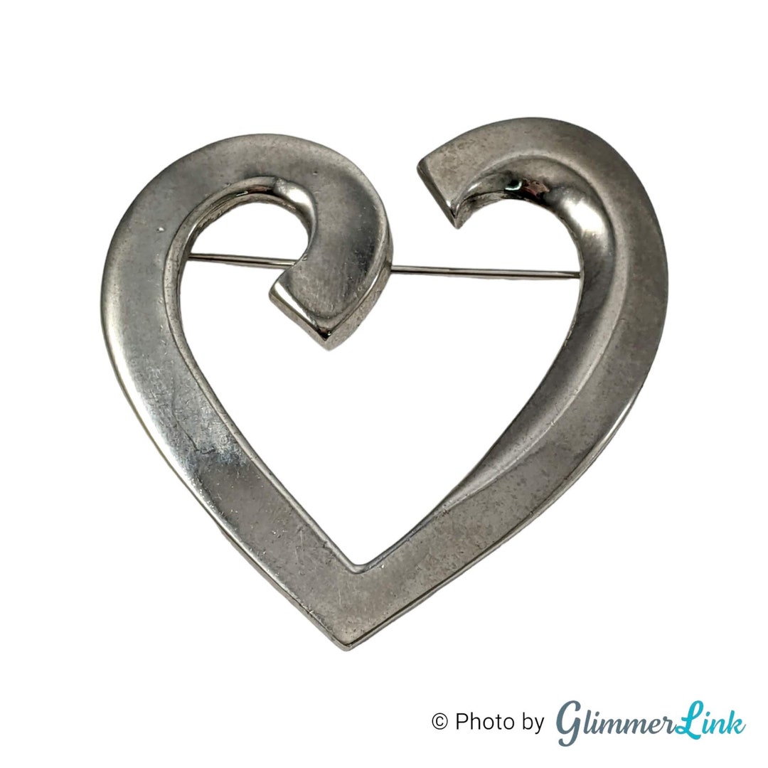 Vintage Floating Open Heart Scroll Silver Tone Brooch - Etsy