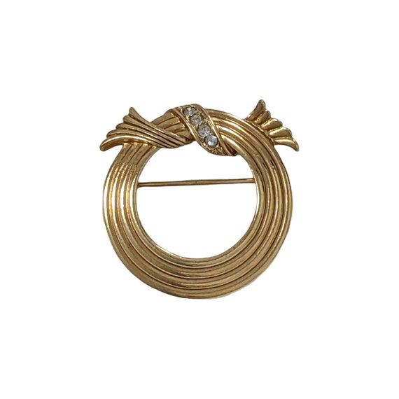 Vintage AVON Gold Tone Ribbed Ribbon Rhinestones Wreath Brooch - Etsy