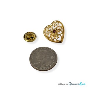Vintage Filigree Ruby Red Heart Gold Tone Pin Tie Tack Harriet Carter ...