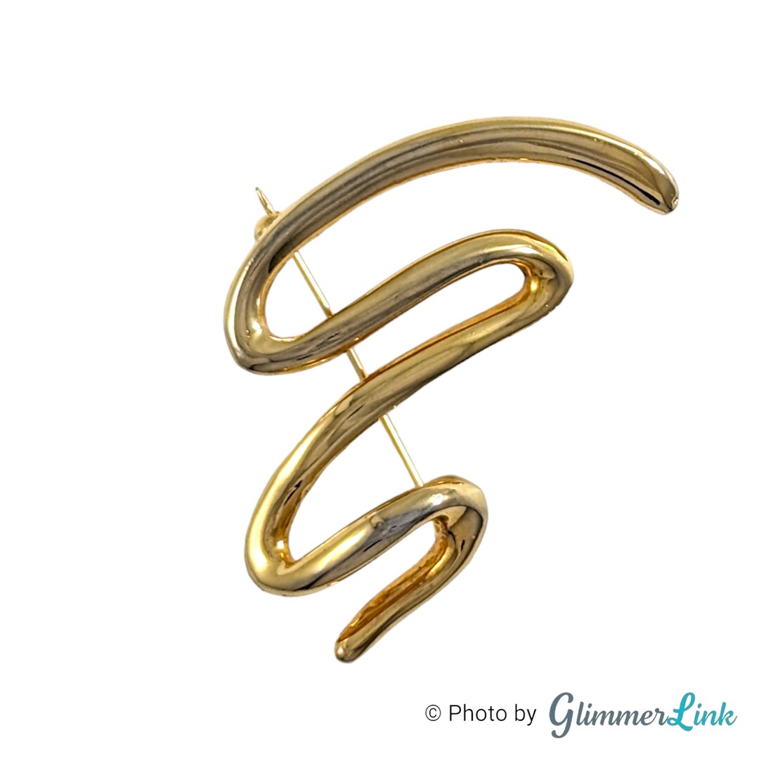 Vintage Modernist Polished Swirl Squiggle Ribbon Gold Tone Brooch - Etsy