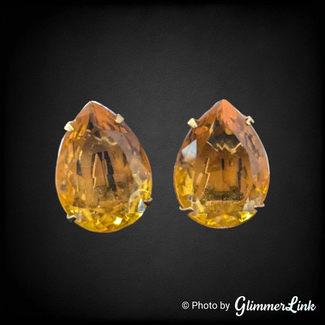 Vintage Robert De Mario NY Citrine Colored Glass Faceted Teardrop Gold ...