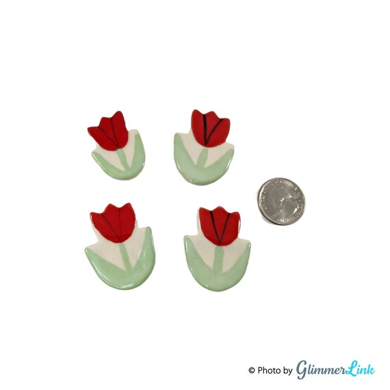 Vintage Ceramic Tulip Flower Button Covers, Set of 4 - Gem