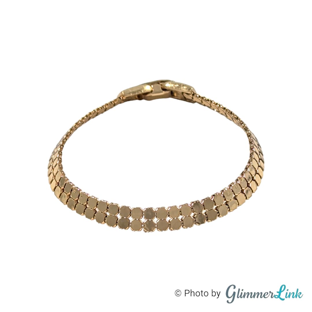Vintage Double Row Octagon Link Mesh Minimalist Gold Tone Chain ...