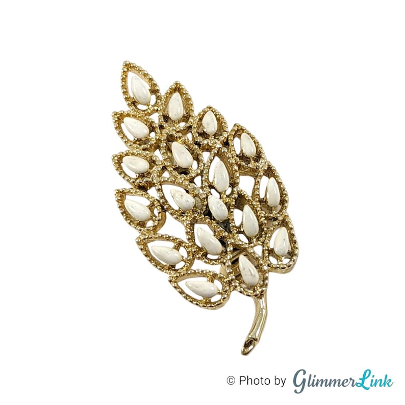 Vintage 1970s Gerry's White Enamel Leaf Gold Tone Brooch Pin - Etsy