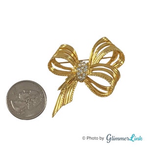 Vintage Triple Loop Bow Ribbon Rhinestones Gold Tone Holiday Christmas ...