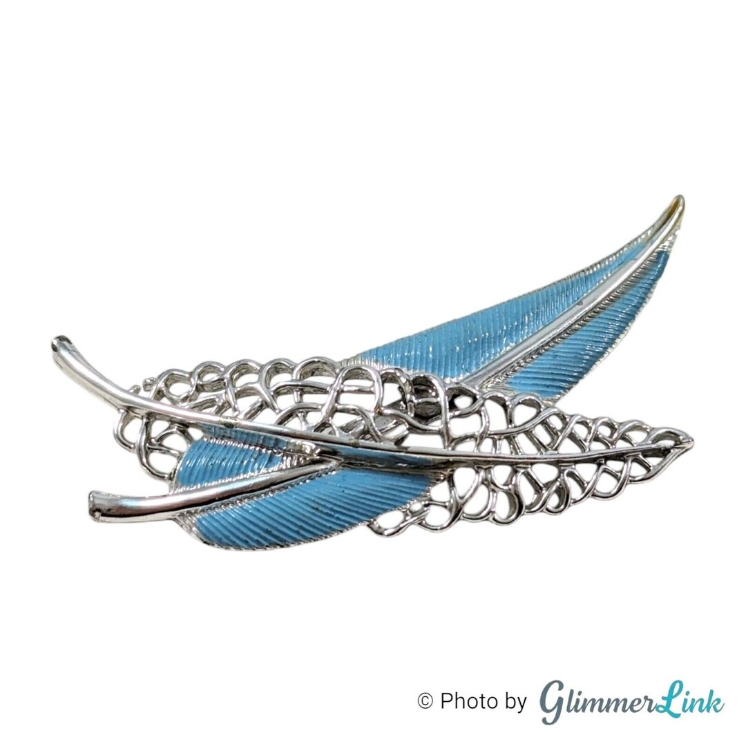 Vintage Light Blue Enamel Wing Leaf Filigree Silver Tone Brooch - Etsy