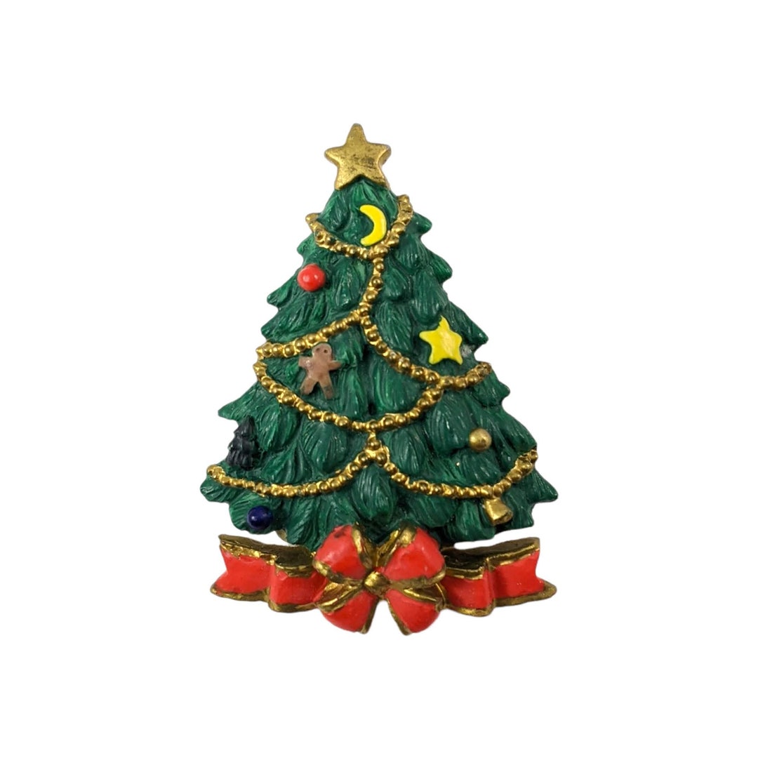 Vintage AGC Christmas Tree Resin Pin, Holiday Decorated Pin, Festive ...