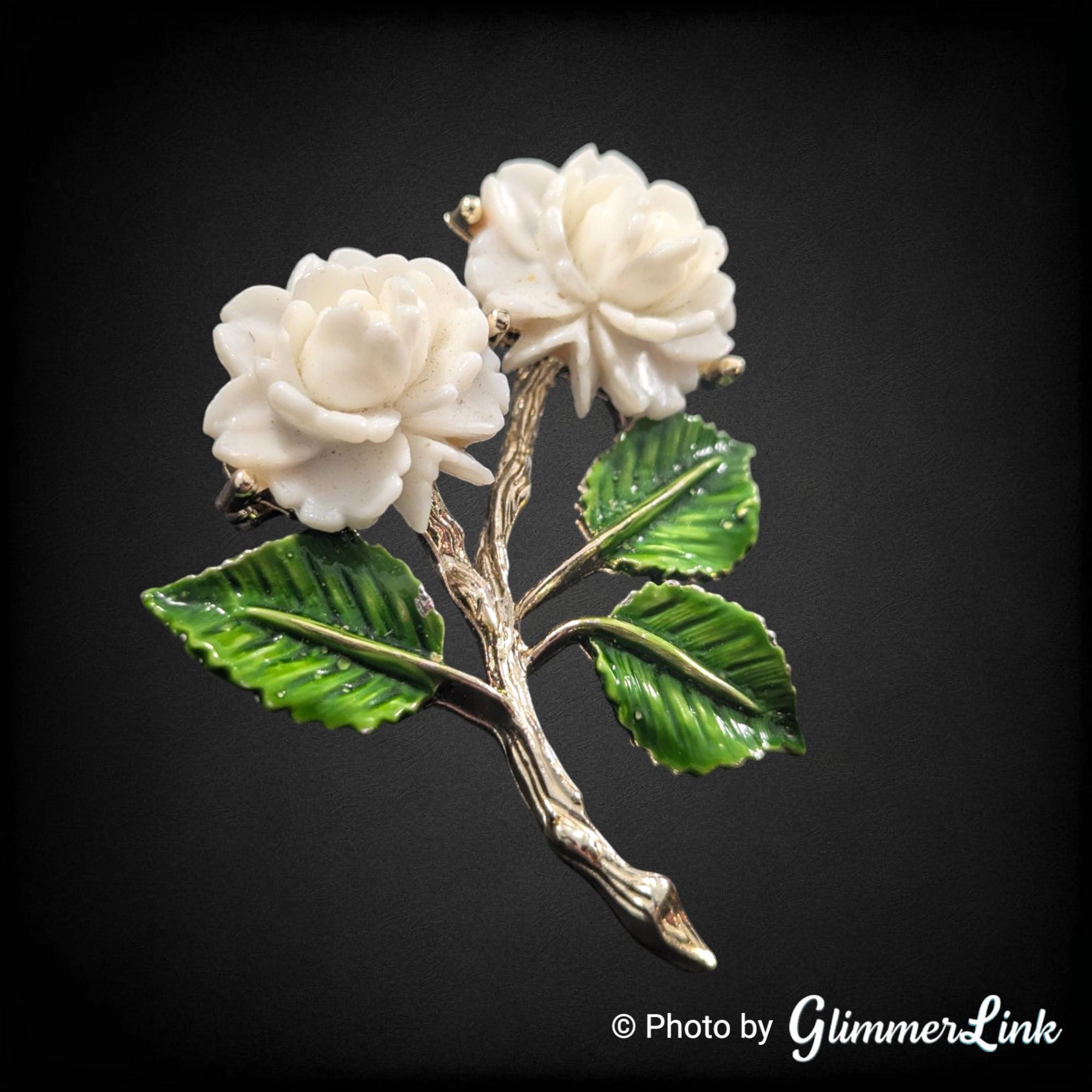 Vintage Gerry's Double White Rose Molded Plastic Gold Tone Brooch - Etsy