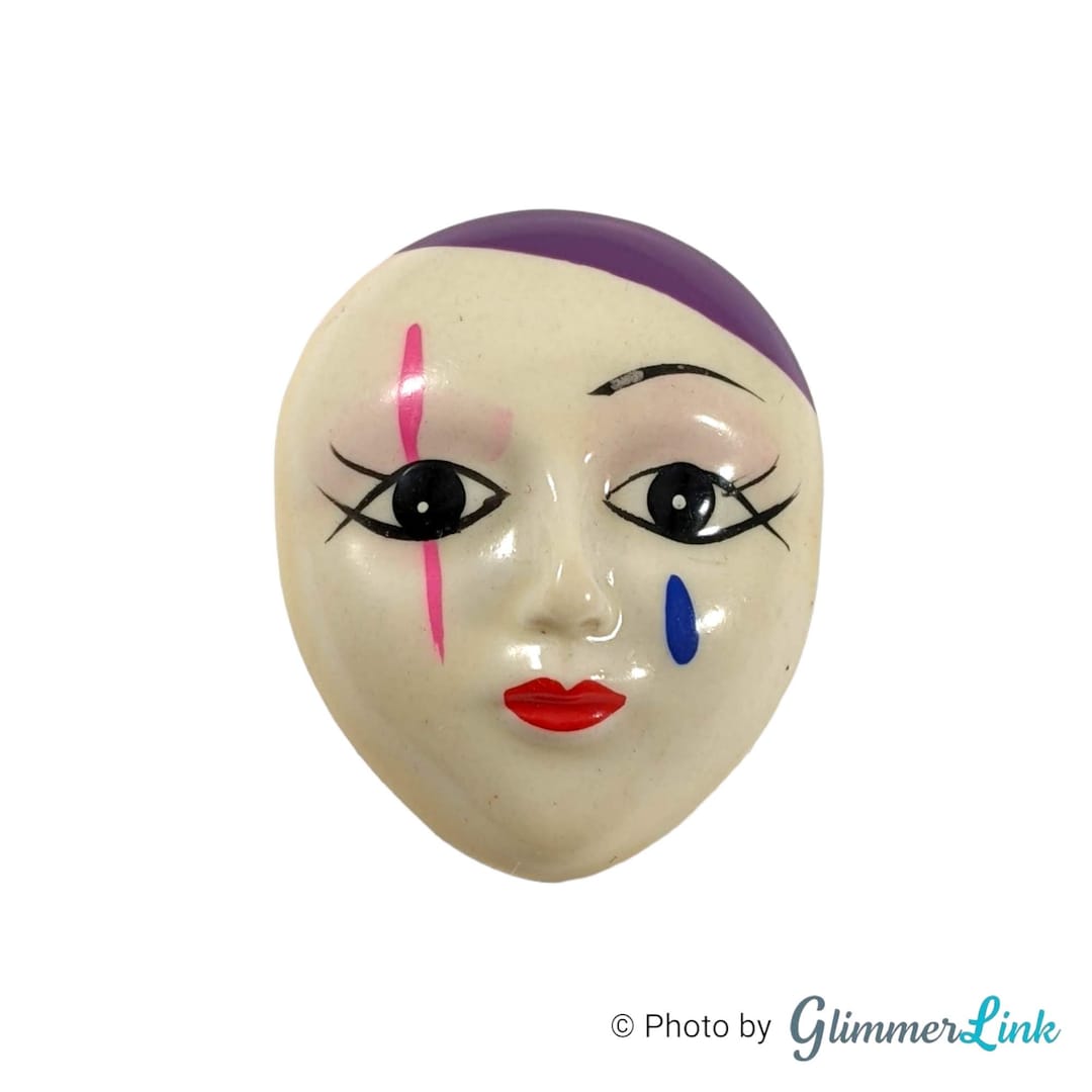 Vintage Colorful Feminine Theatrical Mime Mask Resin Brooch Pin - Etsy