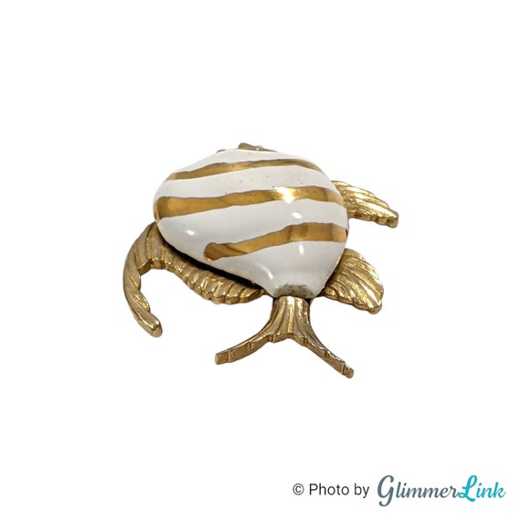Vintage Angel Fish Striped Ceramic Gold Tone Brooch - Gem