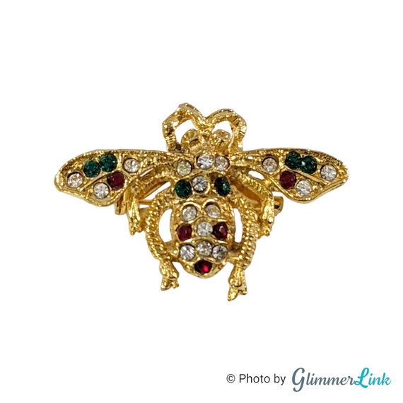 Vintage Bee Wasp Gold Tone Multicolored Brooch - Gem