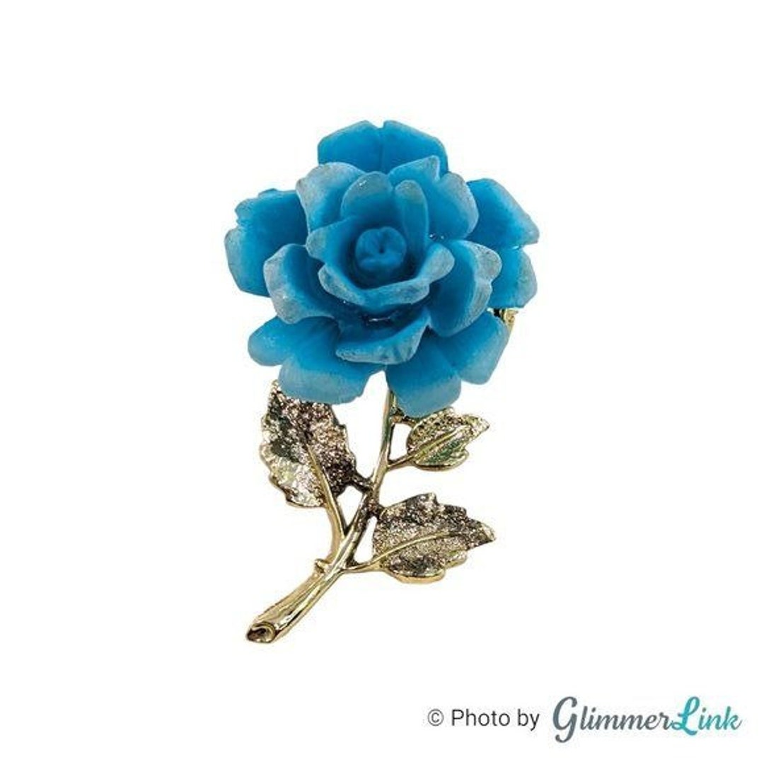 Vintage Blue Cabbage Rose Gold Tone Stem Brooch - Etsy