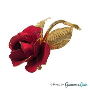 Vintage CERRITO Red Single Rose Enamel Gold Tone Brooch - Etsy