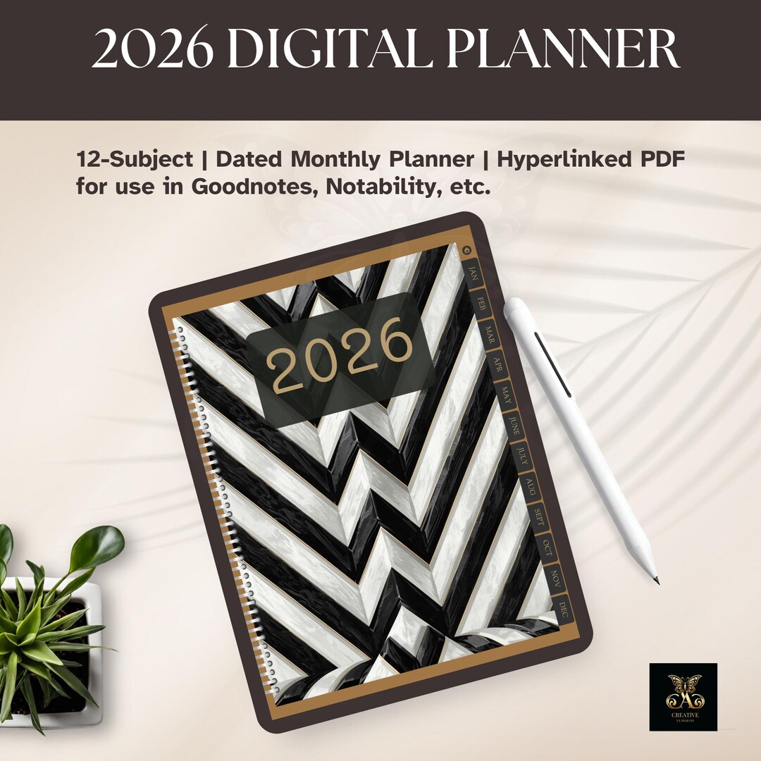 2026 Black Luxe Digital Planner | 12 Tab Dated Monthly & Daily ...