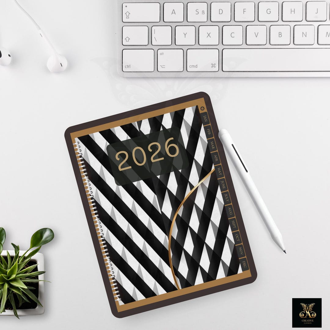 2026 Dated Digital Planner | Elegant Black Gold Monthly Planner ...