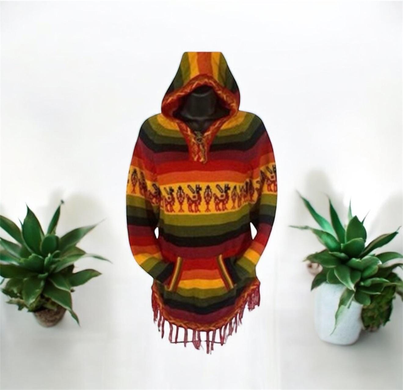 Rainbow Alpaca Hoodie, Rainbow Vintage Alpaca, Handmade Sweater ...