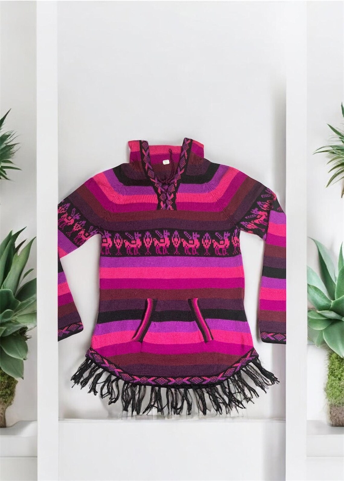 Rainbow Alpaca Hoodie, Rainbow Vintage Alpaca, Handmade Sweater ...