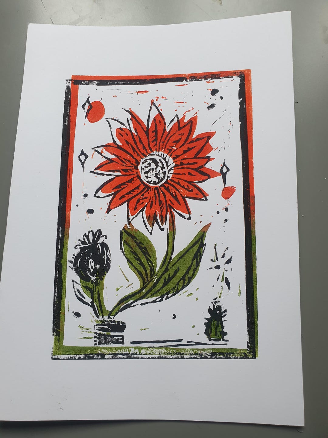 Sunflower Reduction Print (handmade Lino Print, on Recycled Paper) - Etsy
